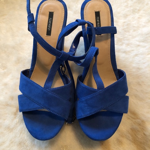 Forever 21 | Shoes | Forever 2 Blue Suede Platform Heels | Poshmark